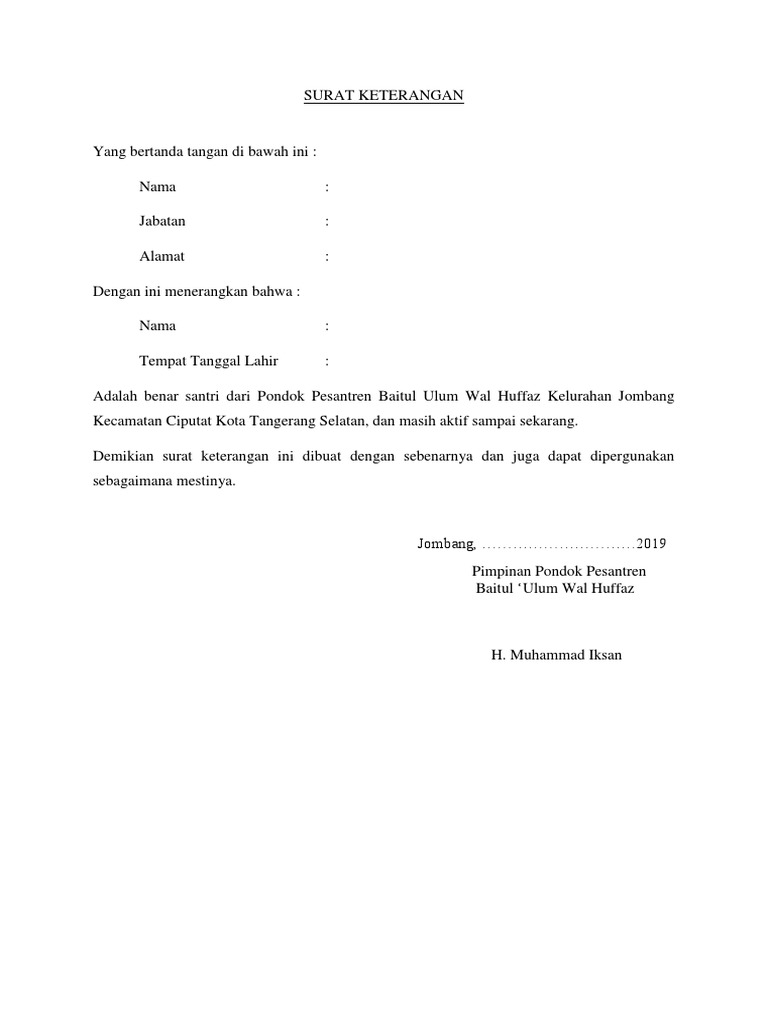 Surat Keterangan Santri Aktif | PDF