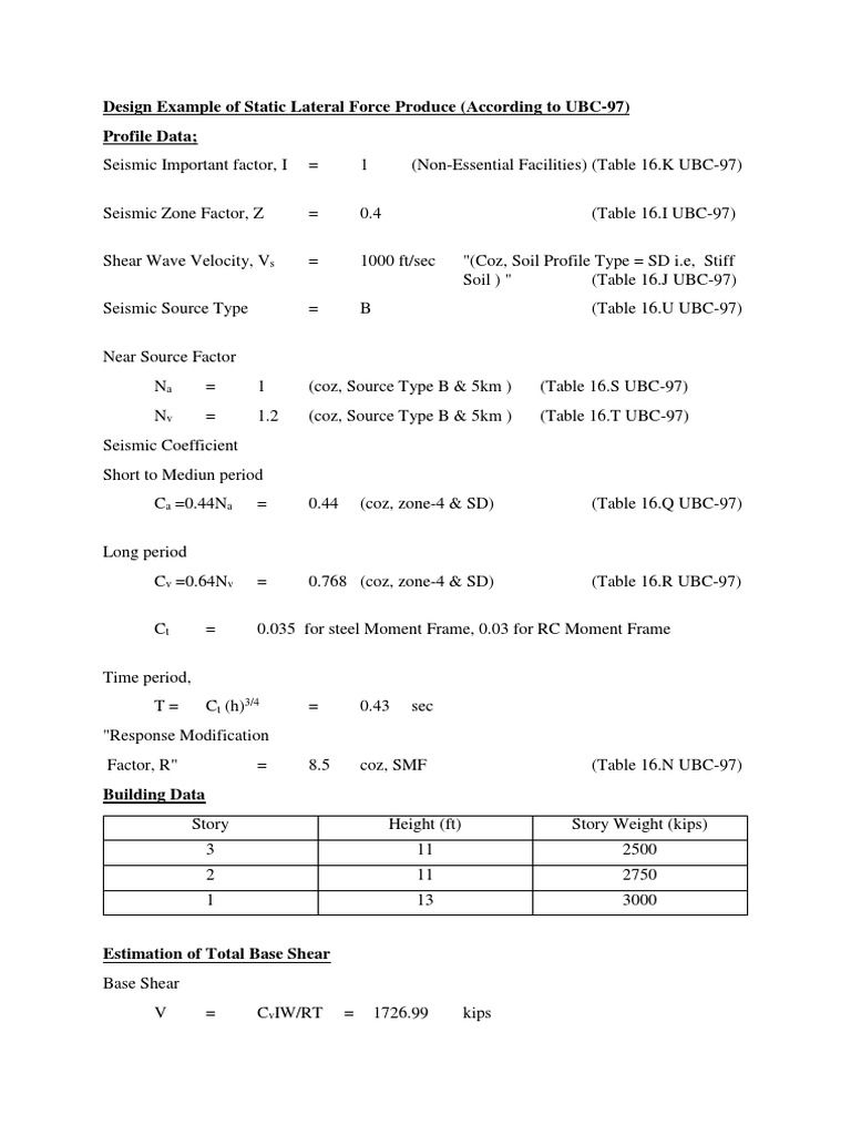 Design Example of Static Lateral Force Produce | PDF | Seismology ...