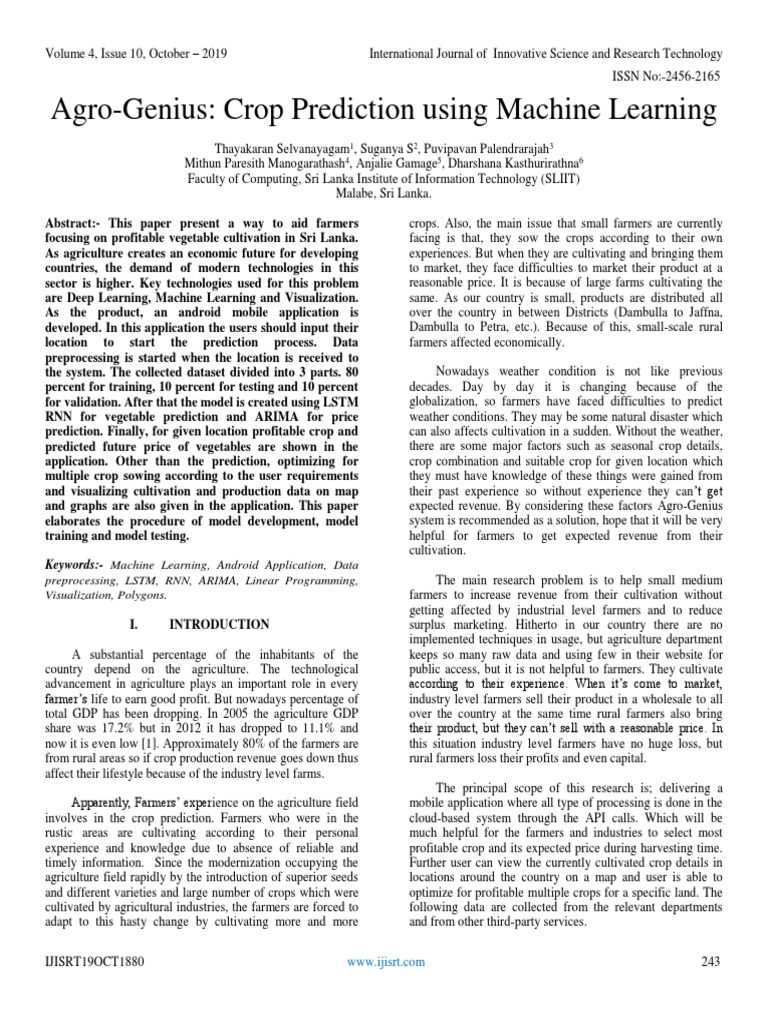 Agro-Genius: Crop Prediction Using Machine Learning | PDF | Prediction ...
