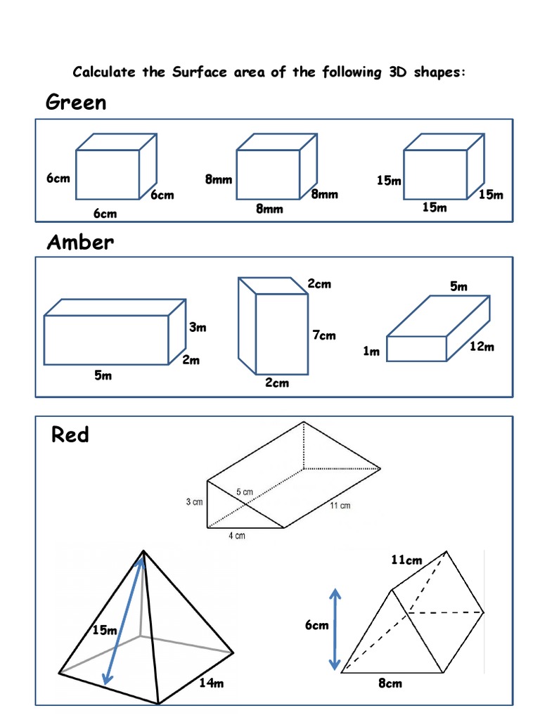 Surface Area Worksheet | PDF