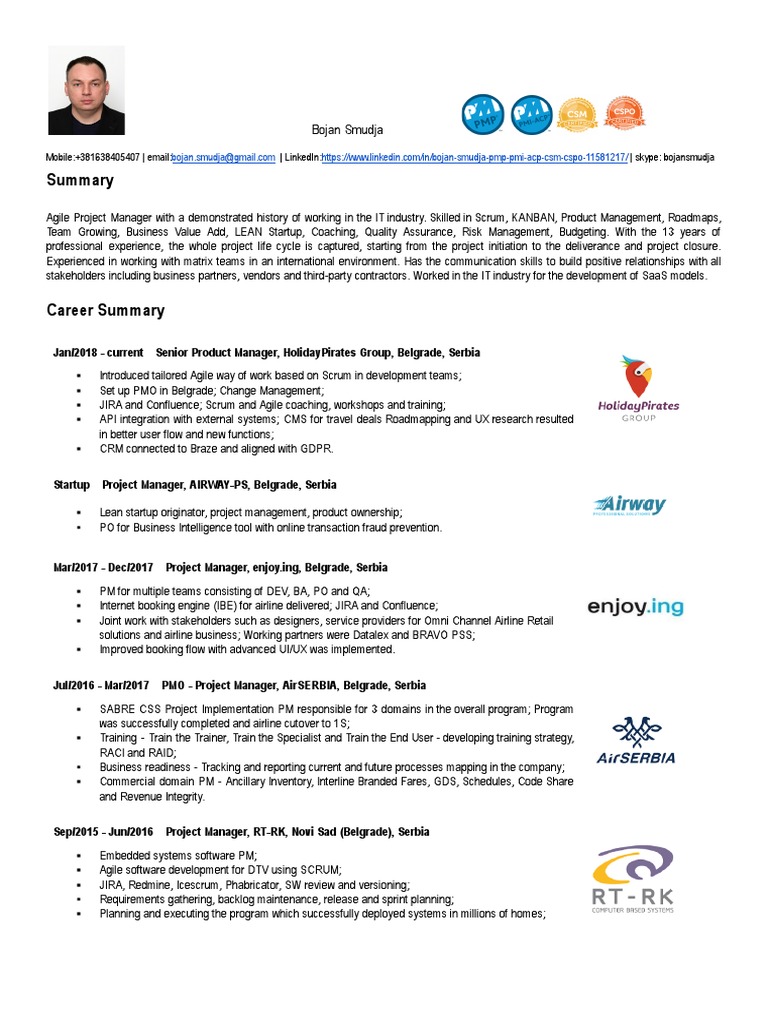CV Bojan Smudja 2019 | PDF | Agile Software Development | Scrum ...