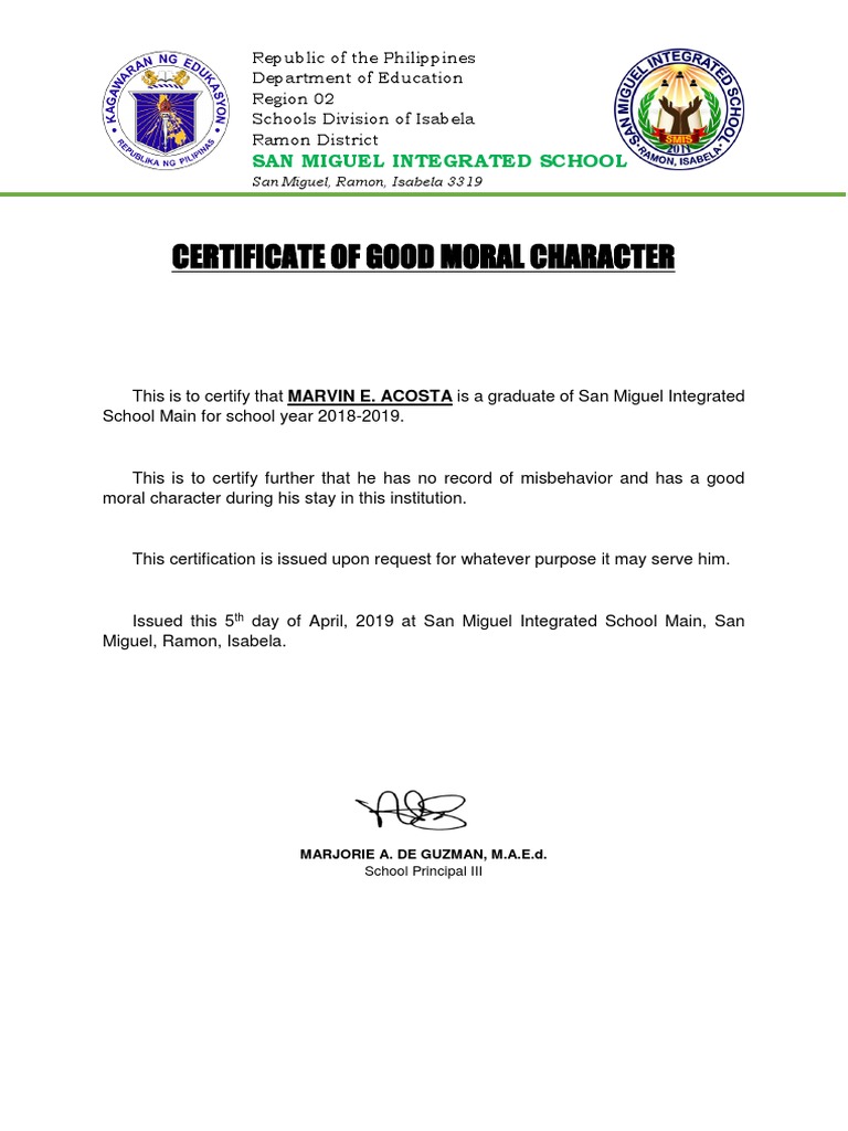 Certificate of Good Moral | PDF | Learning | Philippines