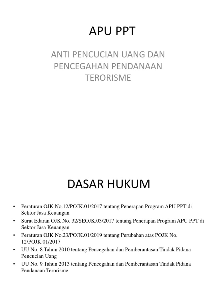 Penerapan APU PPT di Sektor Keuangan | PDF