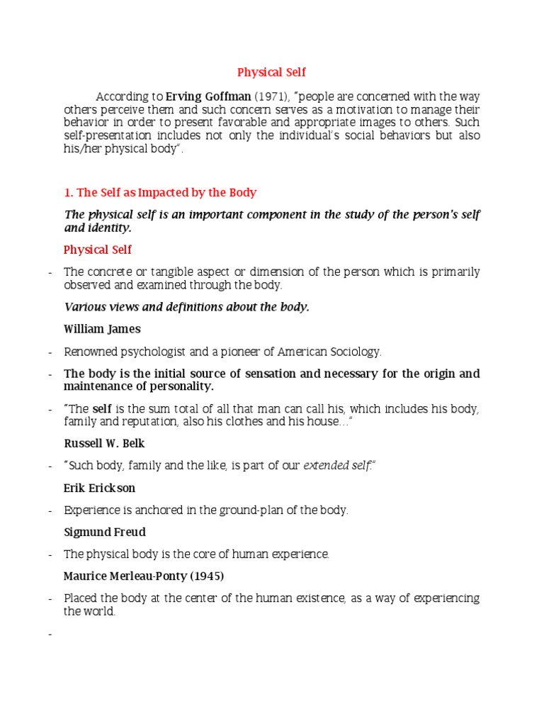 Physical Self: The Physical Self Is An Important Component in The Study ...