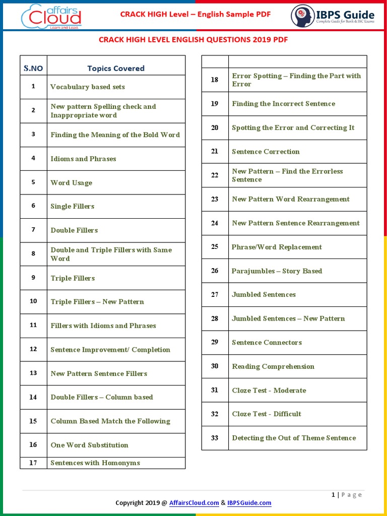 Crack High Level - English Language Questions 2019 - Sample PDF | PDF ...