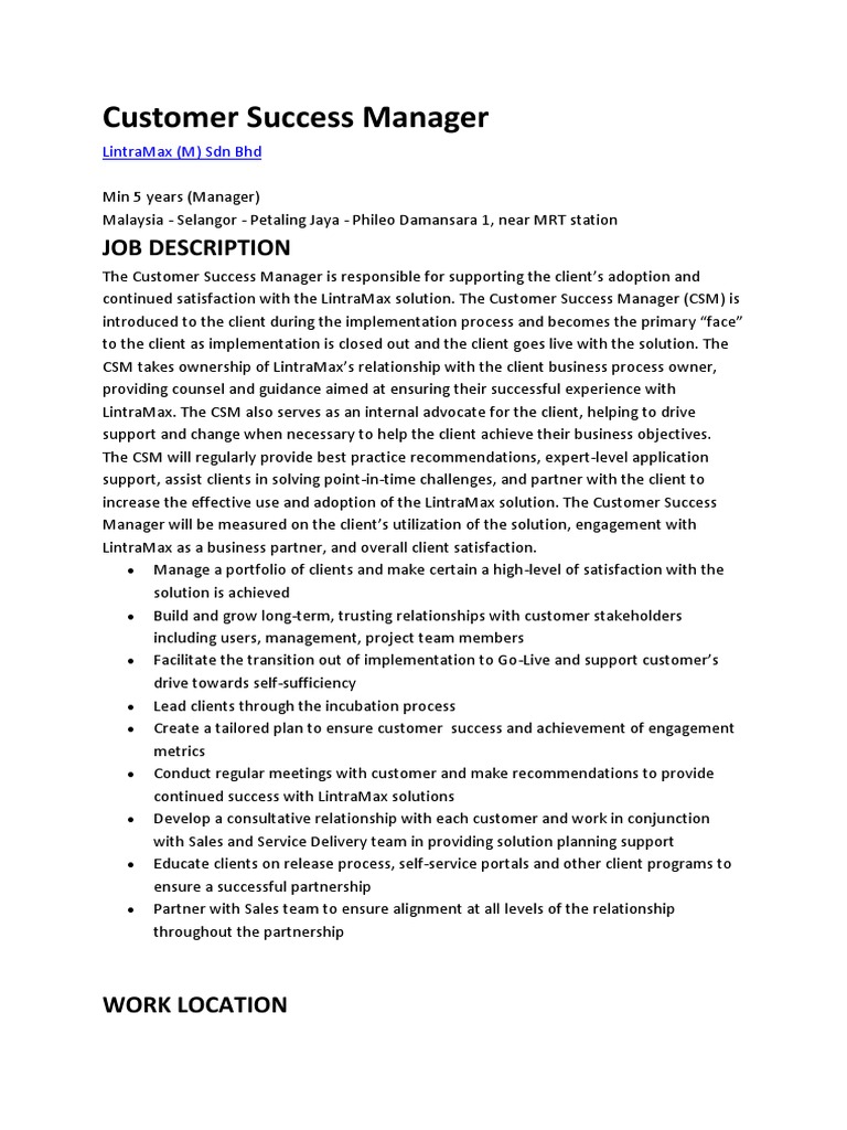 Customer Success Manager | PDF | Business Process | Business