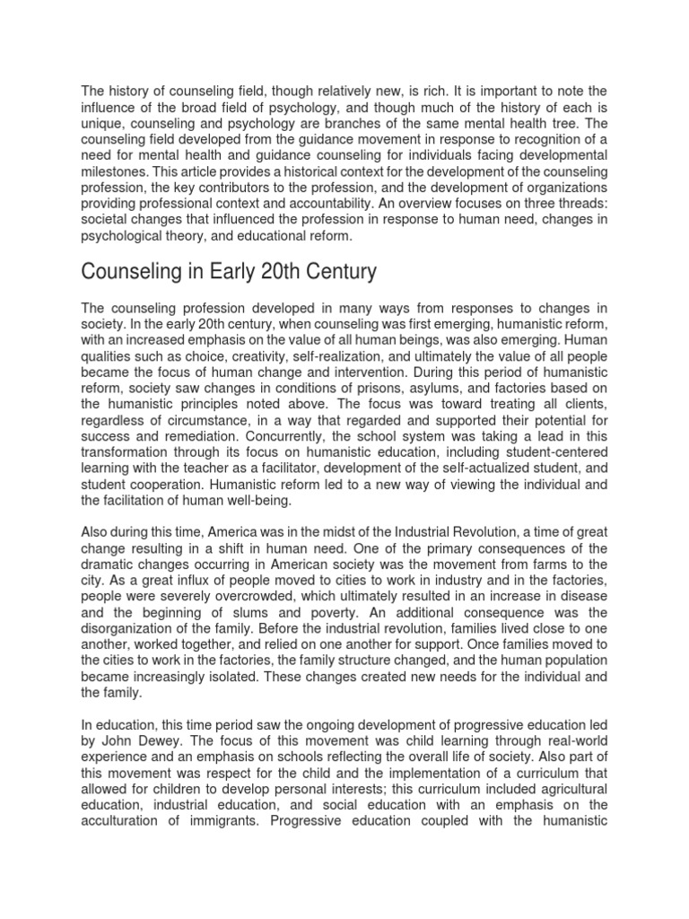 The History of Counseling Field | PDF | School Counselor | Psychotherapy
