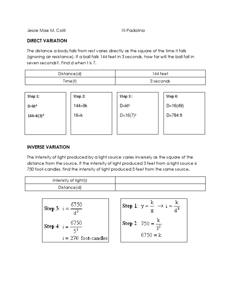 Direct and Inverse Variation Examples | PDF