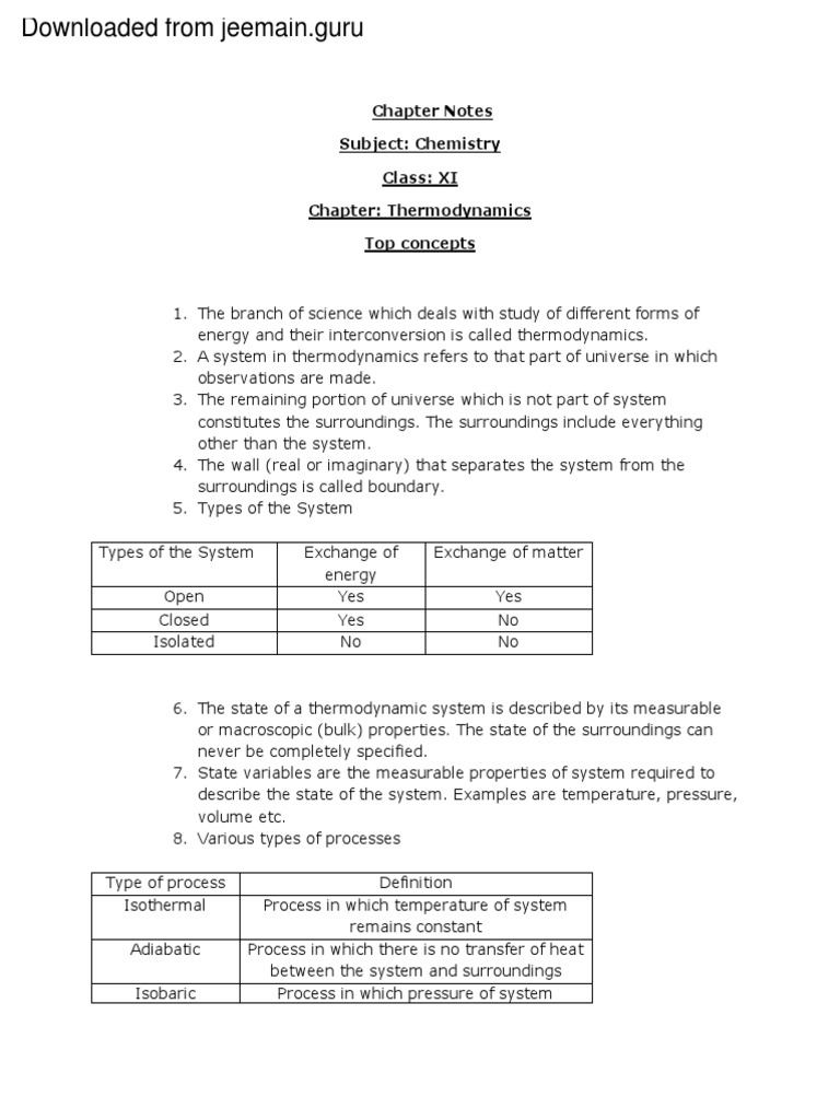 Class 11 Thermodynamics Notes | PDF | Enthalpy | Heat