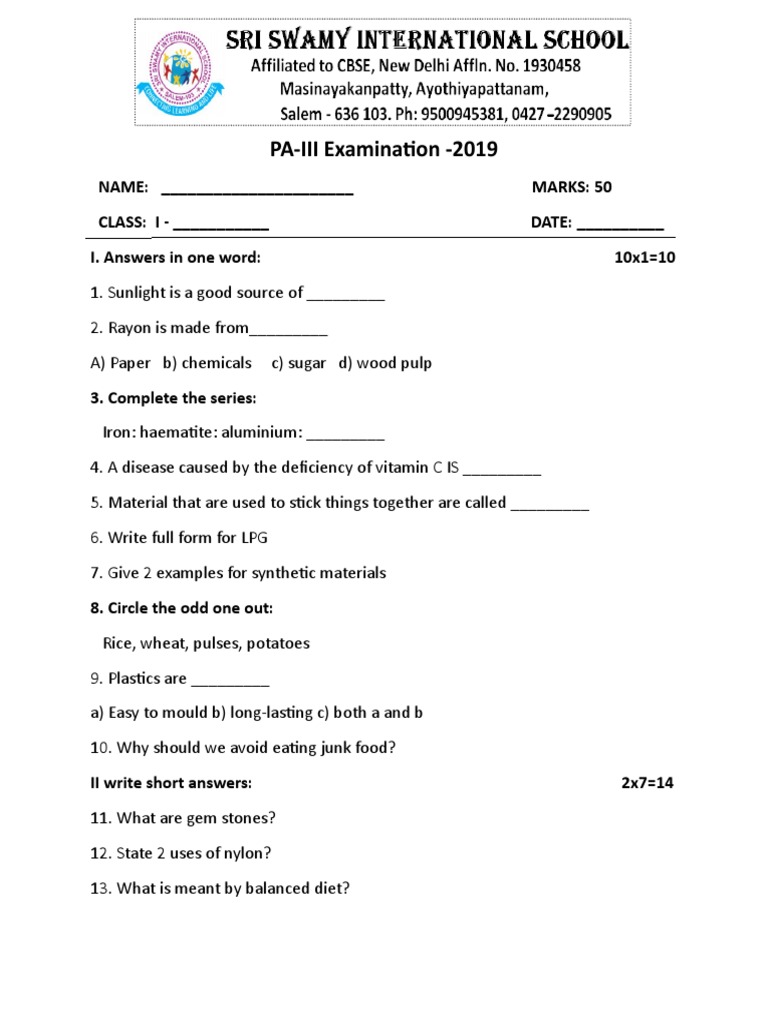 PA-III Examination - 2019 | PDF