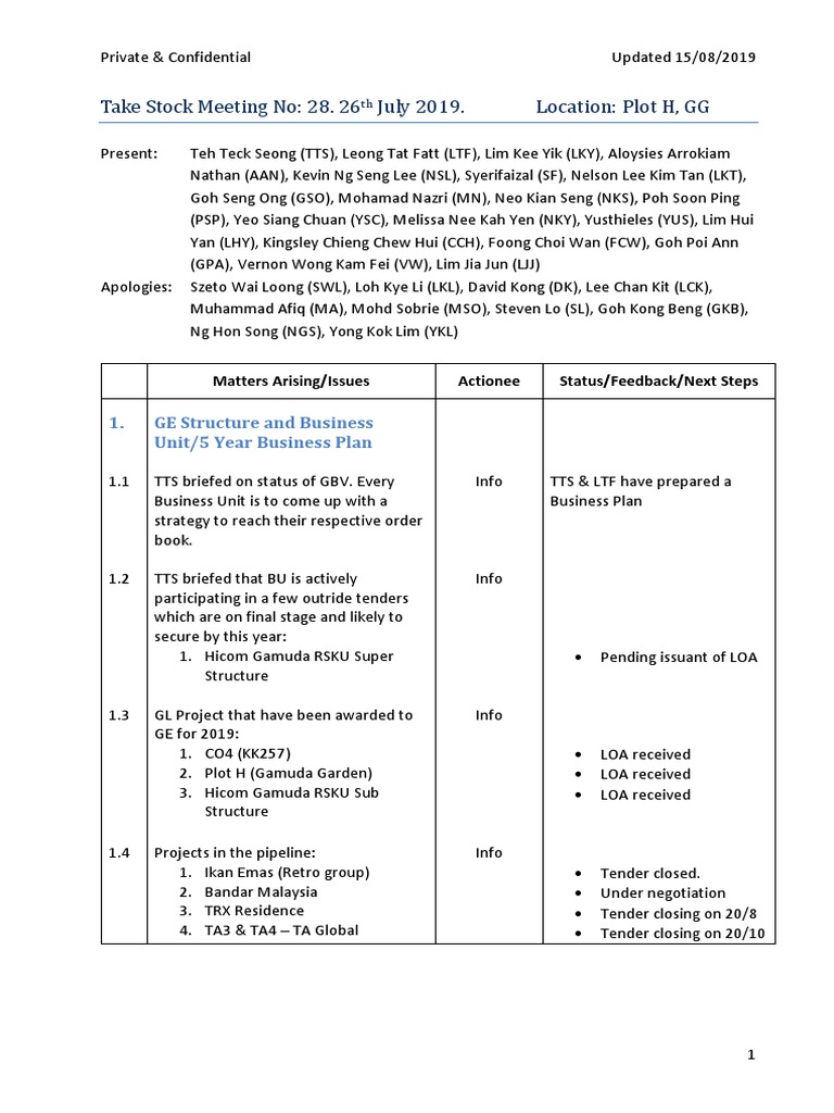 Building BU Take Stock Meeting 28 - 26july2019 | PDF | Business