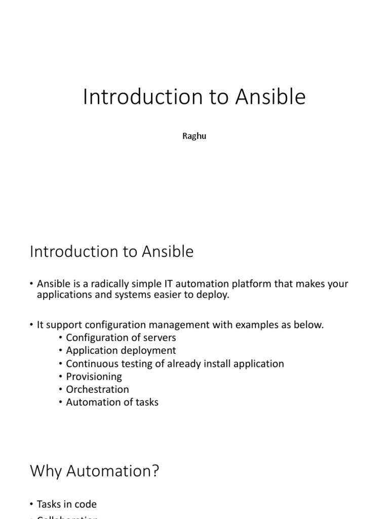 Introduction To Ansible: Raghu | PDF | Utility Software | Server (Computing)