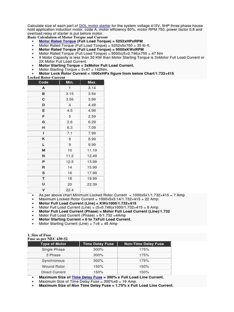 Thermal Overload Sizing | PDF | Electric Motor | Relay