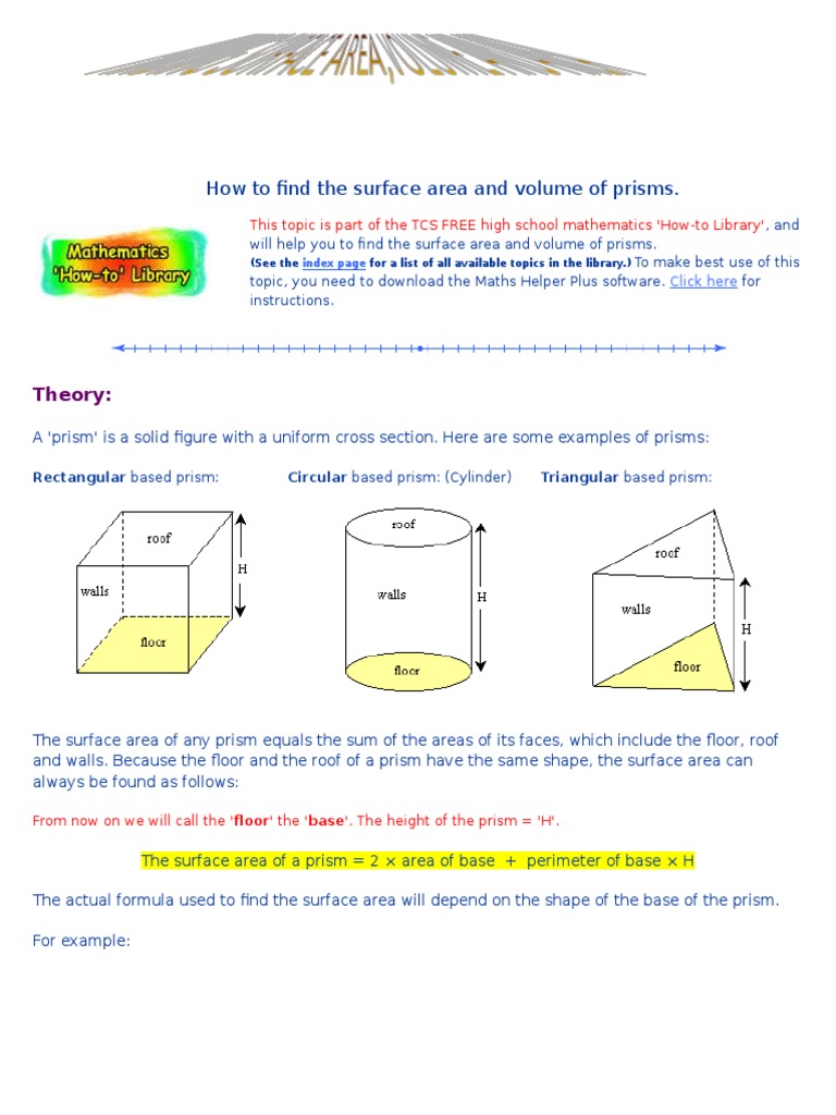 Prisms Surface Area & Volume Guide | PDF | Area | Elementary Mathematics