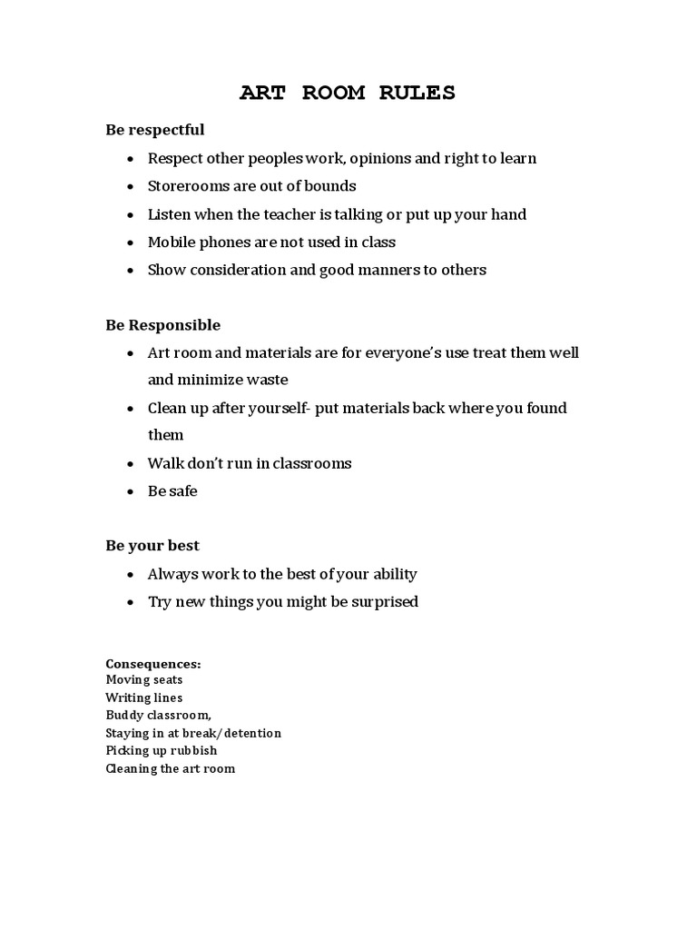 Art Room Rules and Expectations | PDF