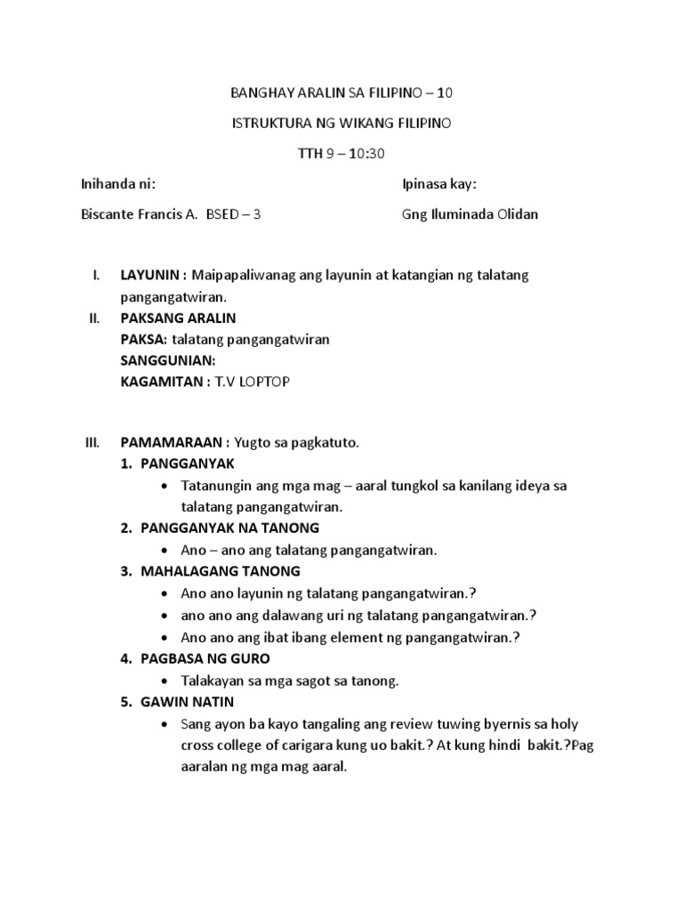 FILIPINO 9 Lesson Plan | PDF