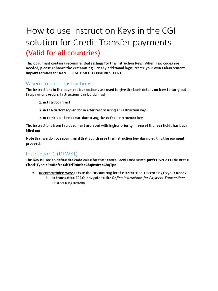 How To Use Instruction Keys in Payment SAP | PDF | Payments | Banks