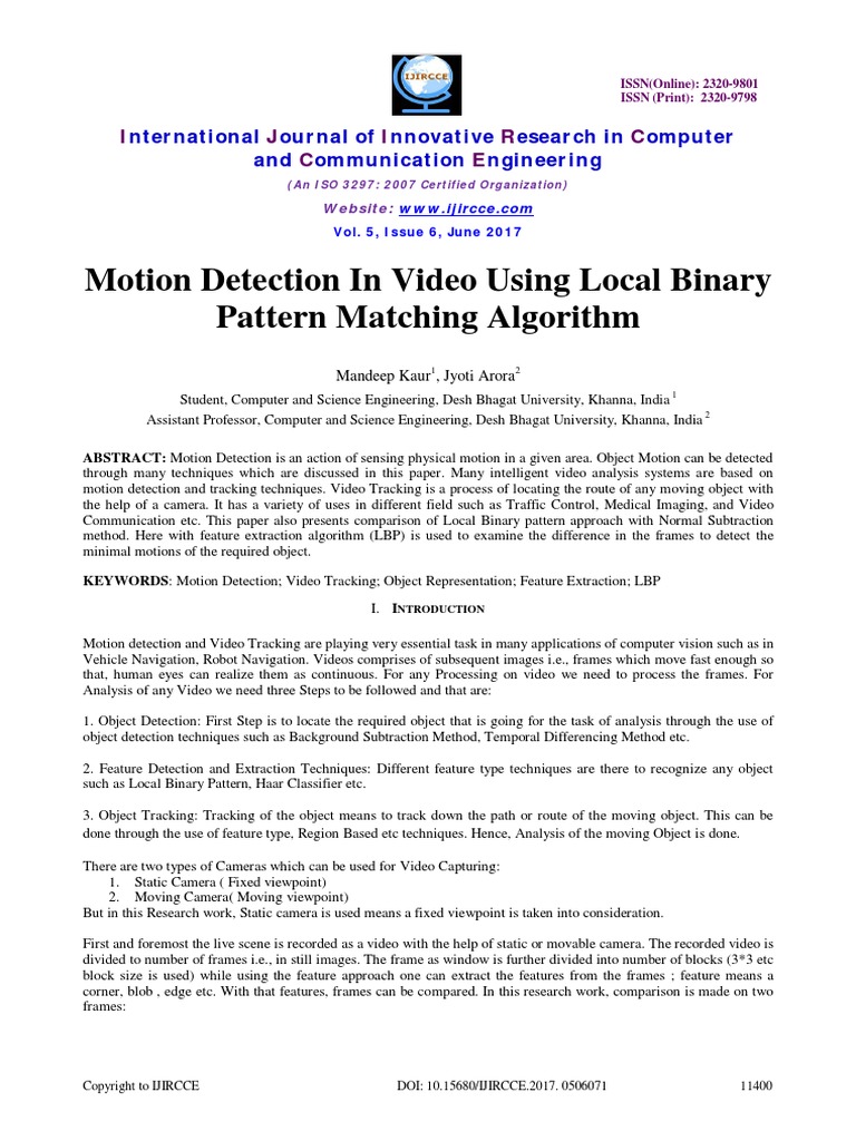 Motion Detection in Video | PDF | Areas Of Computer Science