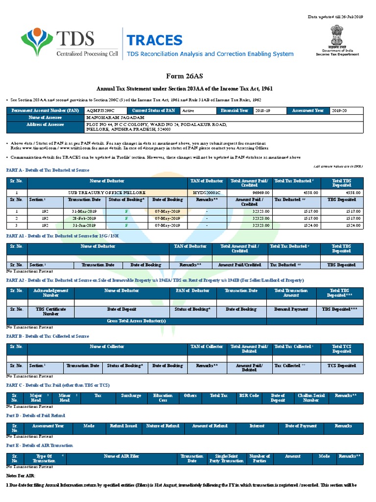 Form 26AS: Annual Tax Statement Under Section 203AA of The Income Tax ...