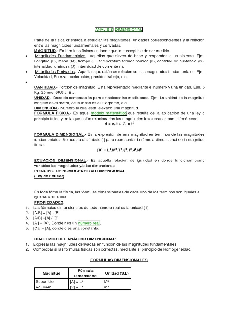 Analisis Dimensional | PDF | Sistema Internacional de Unidades | Masa