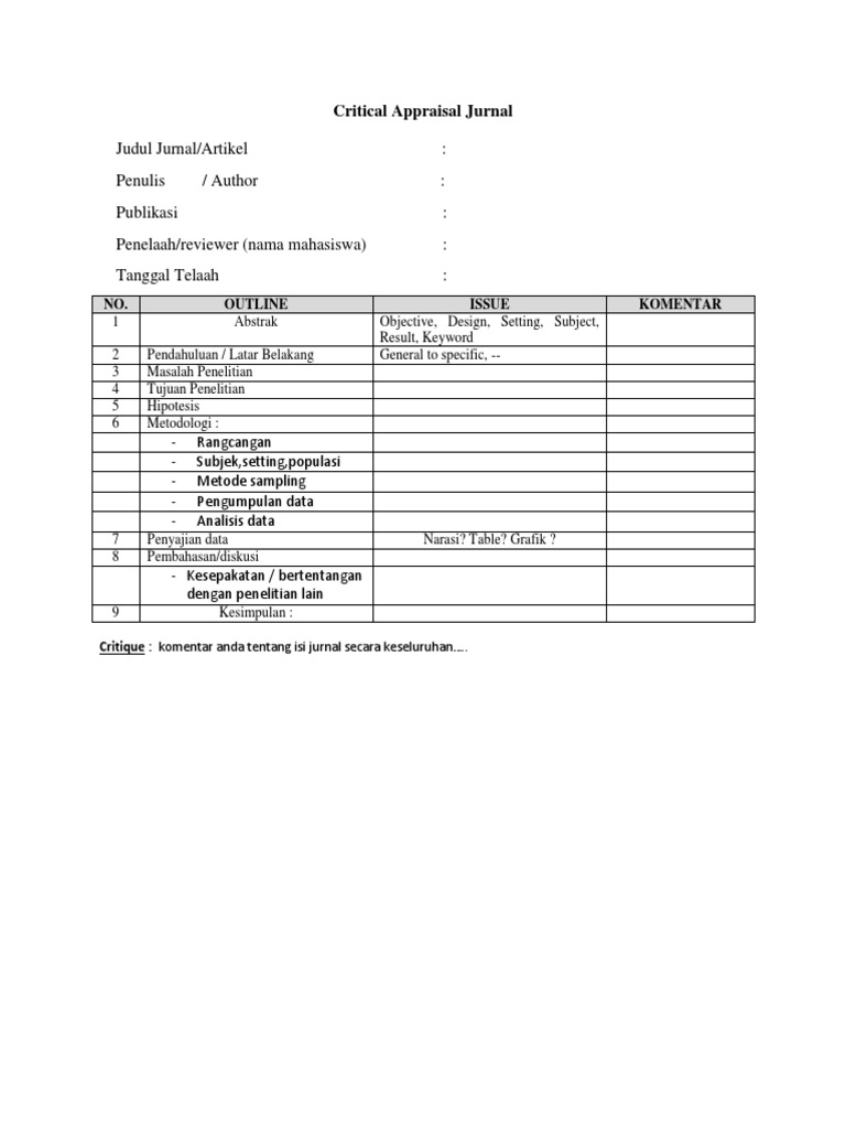 Critical Appraisal Jurnal | PDF