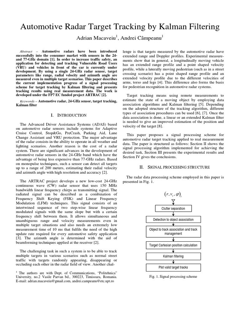 Automotive Radar Target Tracking by Kalman Filtering | PDF | Kalman Filter | Radar