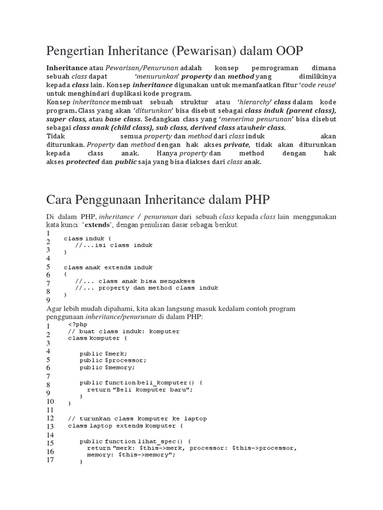 Pengertian dan Contoh Inheritance OOP | PDF