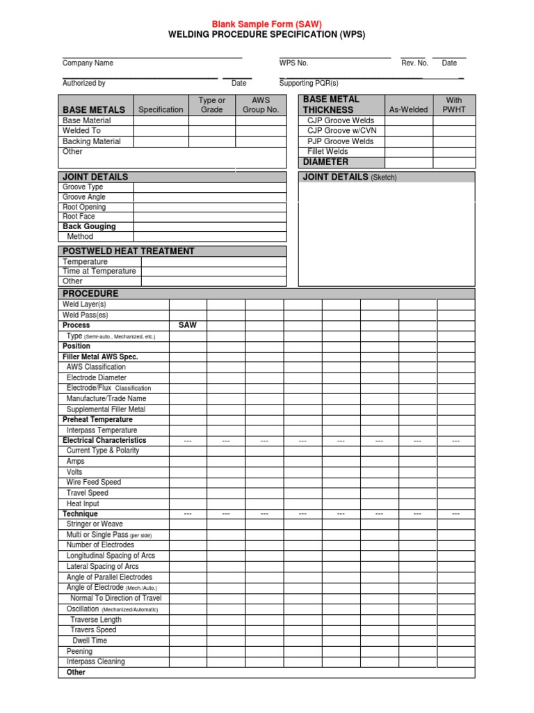 Blank Welding Procedure Specification Form Mail In Welder