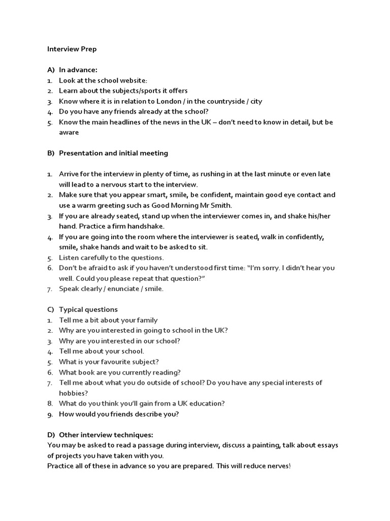 Interview Prep Materials | PDF | Language Arts & Discipline