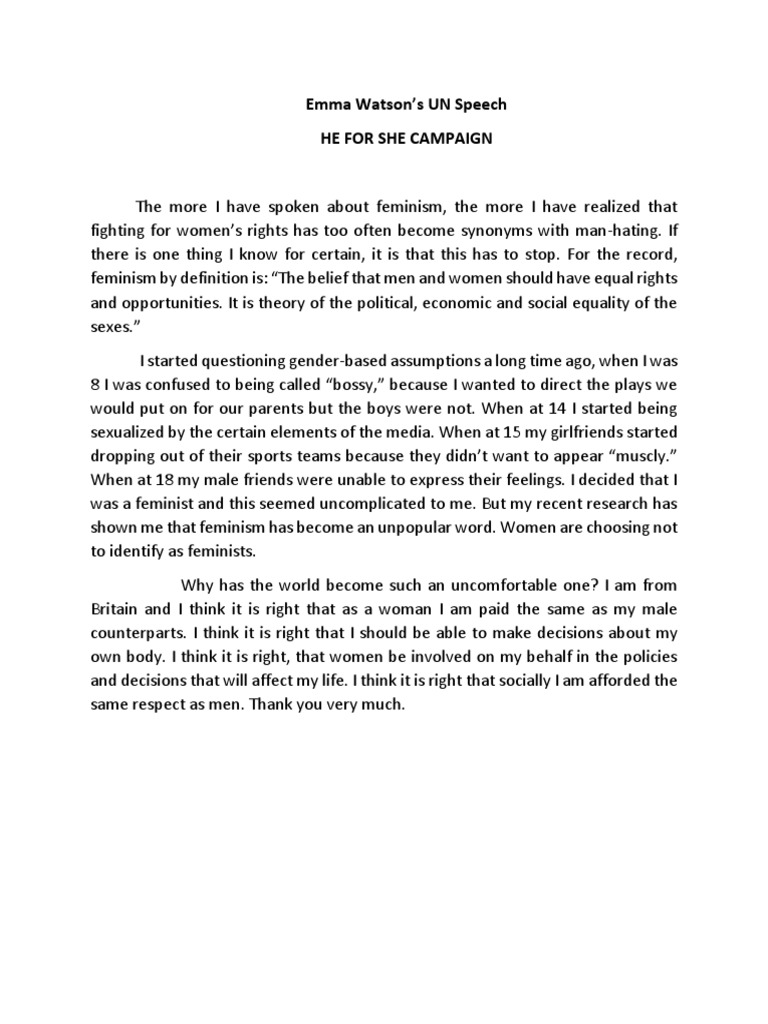 Emma Watson's UN Speech He For She Campaign | PDF