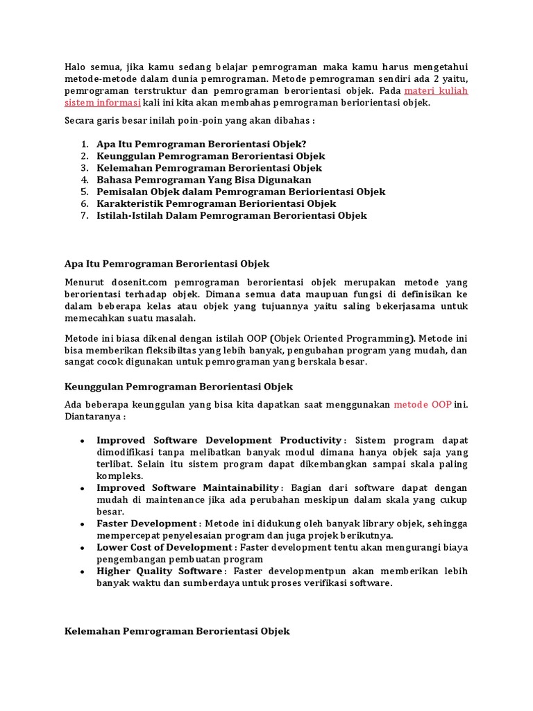 Apa Itu Pemrograman Berorientasi Objek | PDF
