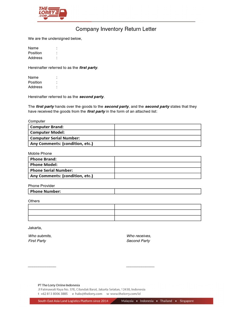 Company Inventory Return Letter | PDF