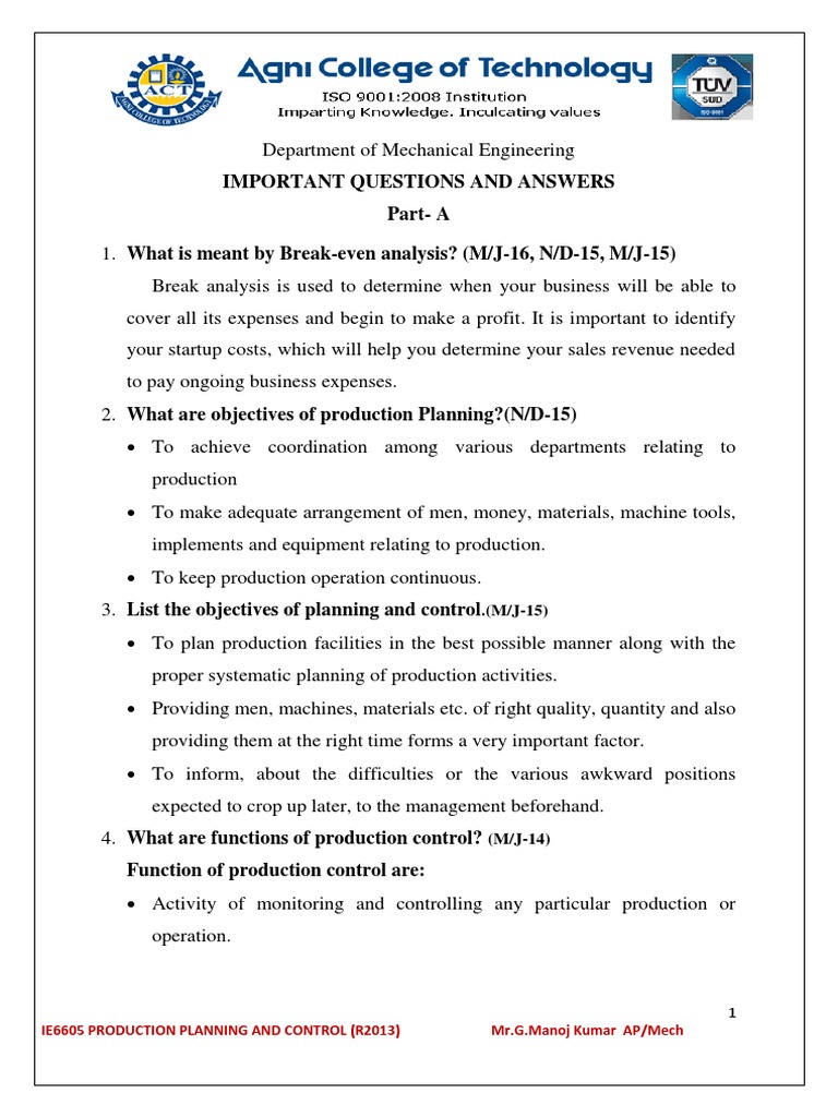 PPC Question and Answers | PDF | Production And Manufacturing | Business