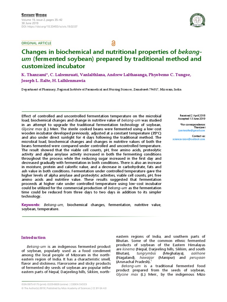 Changes in Biochemical and Nutritional Properties of Bekang-Customized ...