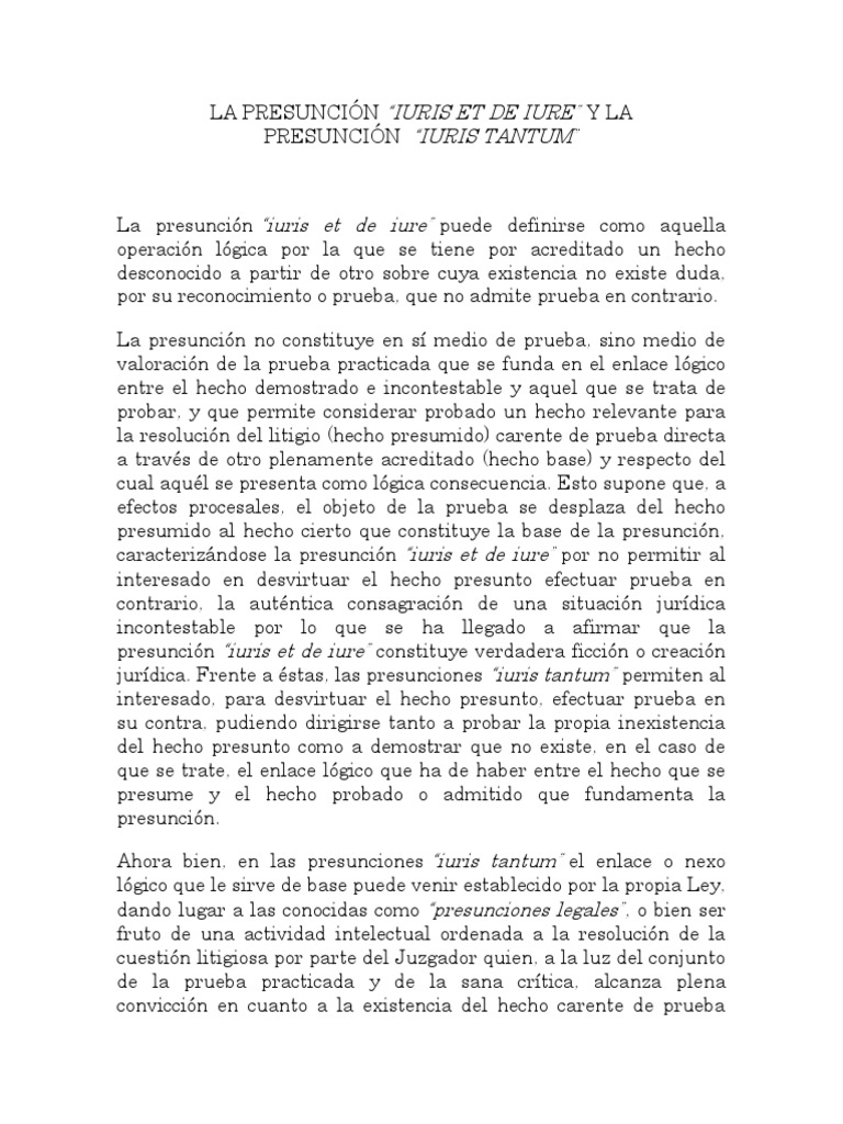 La Presunción “Iuris Et de Iure” y La Presunción “Iuris Tantum ...