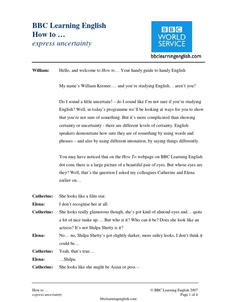 Express Uncertainty: BBC Learning English Howto | PDF | English ...
