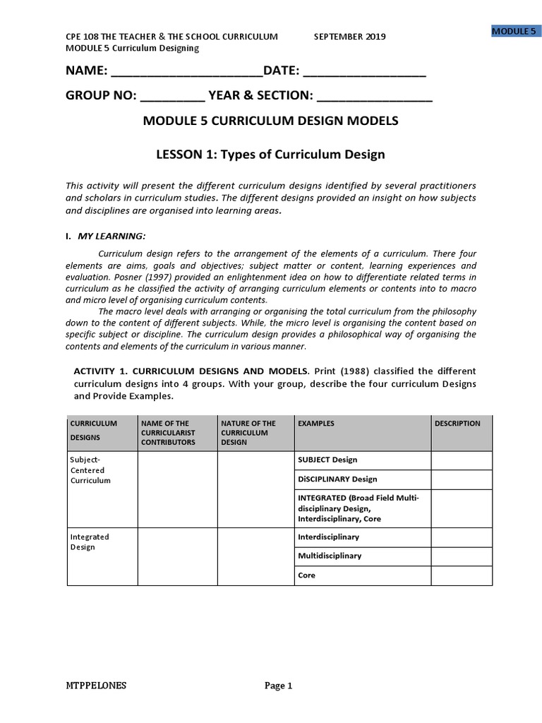 NAME: - DATE: - GROUP NO: - YEAR & SECTION: - Module 5 Curriculum ...