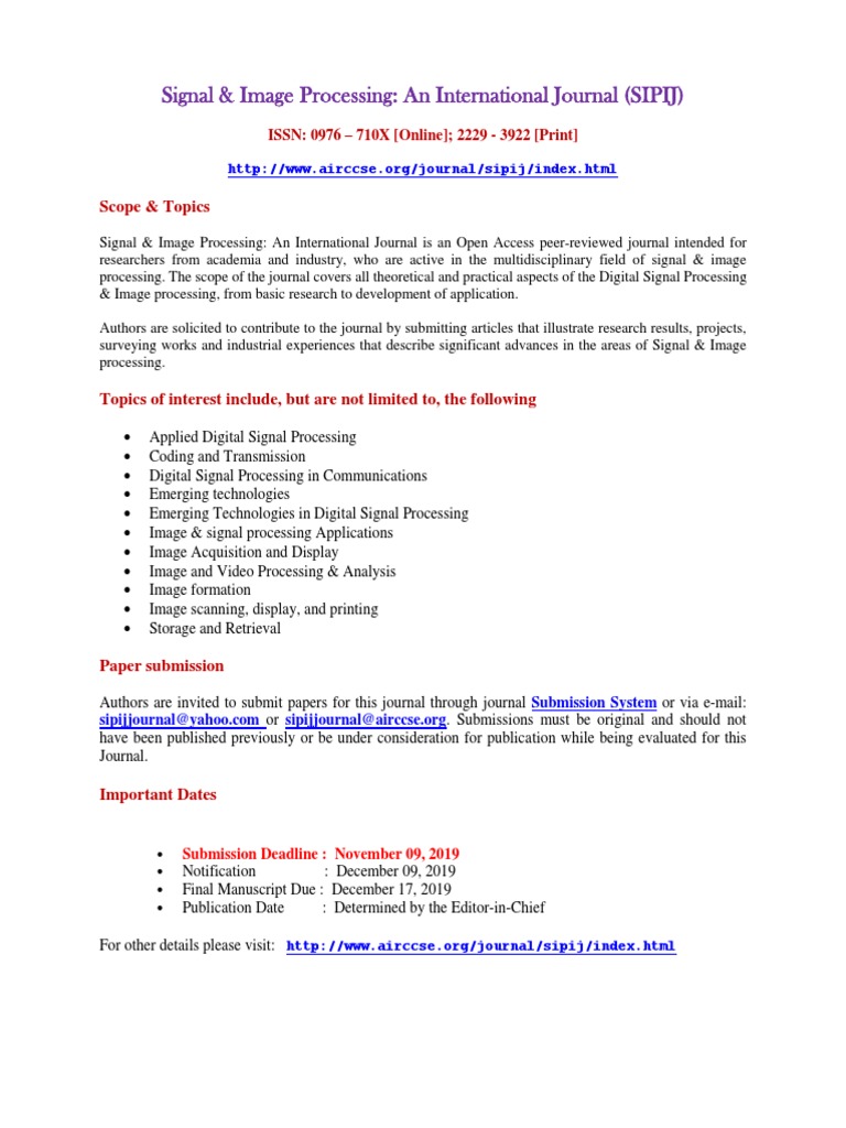 Signal & Image Processing: An International Journal (SIPIJ) | PDF | Art ...