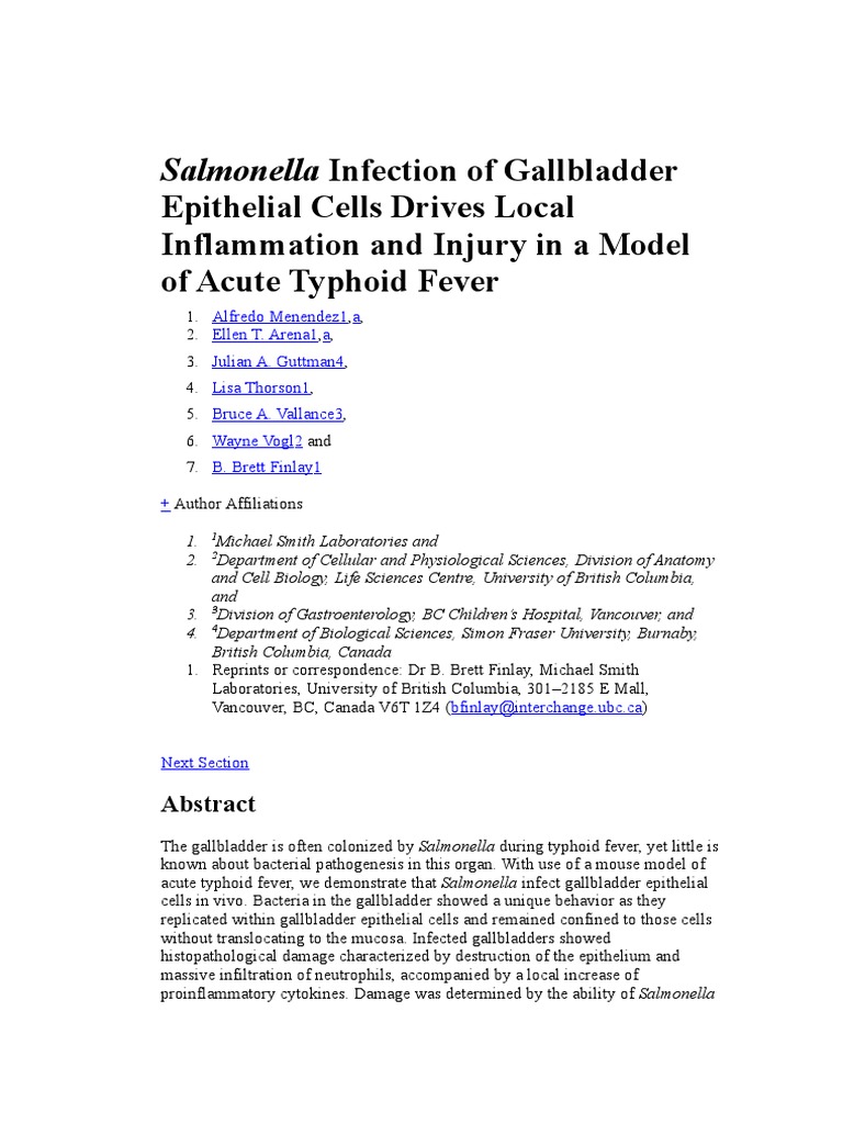 Salmonella Infection of Gallbladder Epithelial Cells Drives Local ...