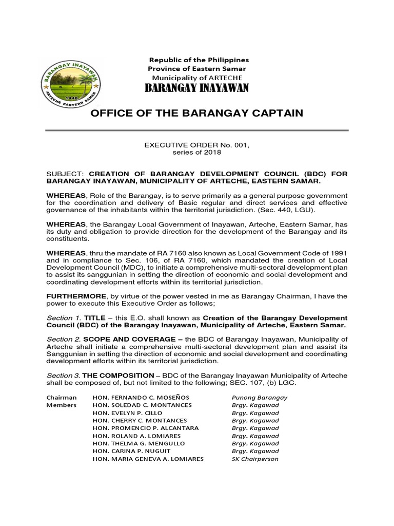 Barangay Inayawan: Office of The Barangay Captain | PDF | Non ...