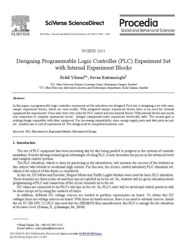 Designing Programmable Logic Controller (PLC) Experiment Set With Internal Experiment Blocks ...