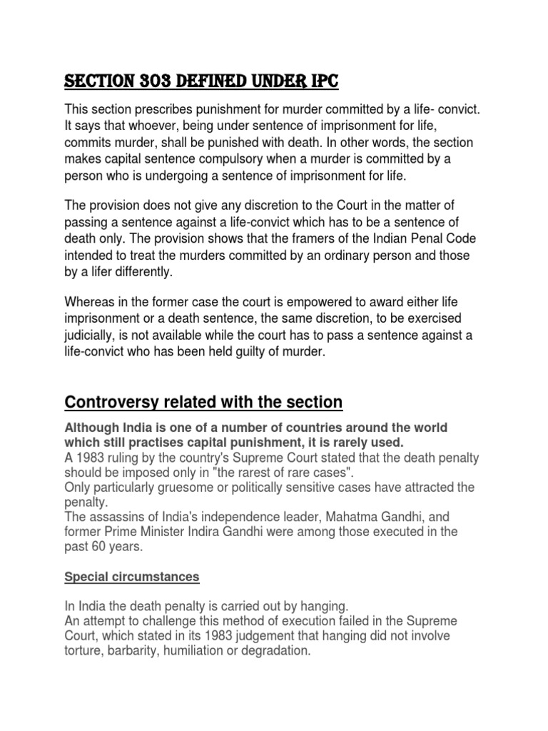 Section 303 Defined Under Ipc | PDF | Capital Punishment | Capital ...