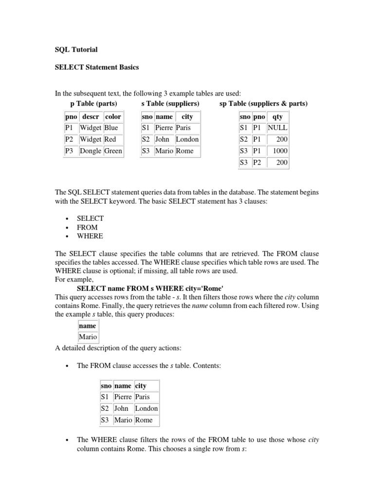 Sql Tutorial Part 1 Pdf Computer Programming Databases 