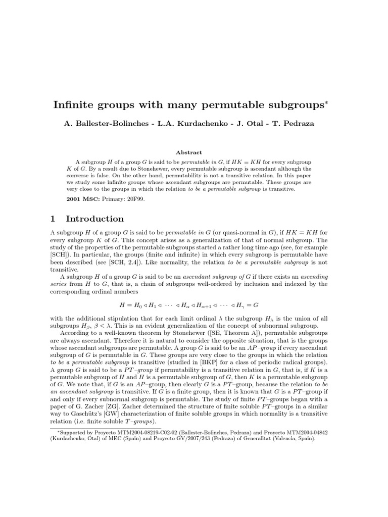 Infinite Groups With Many Permutable Sub PDF | PDF | Group (Mathematics) | Universal Algebra