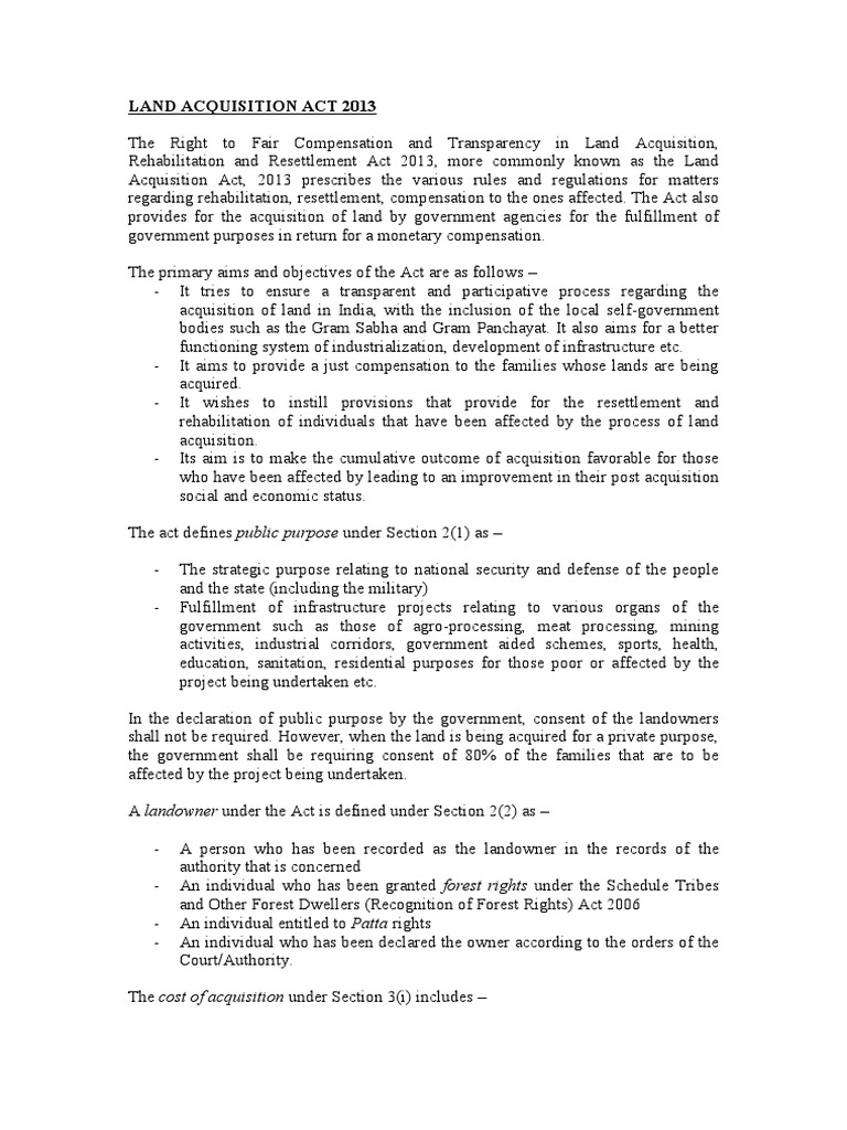 Land Acquisition Act 2013 | PDF | Virtue | Public Sphere