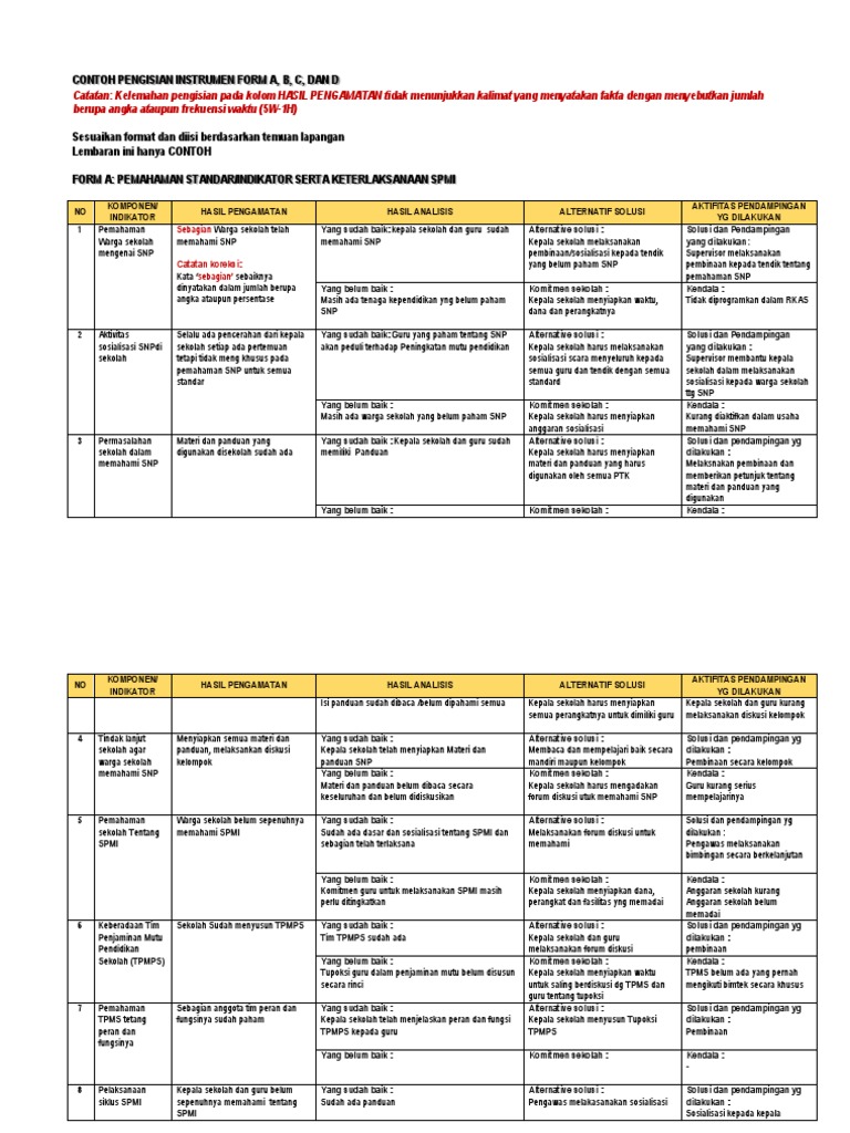 Contoh Isian Instrumen | PDF