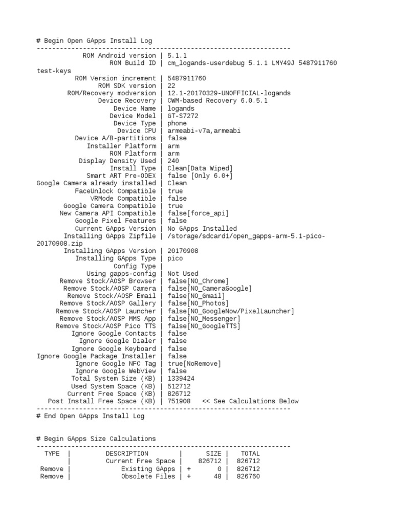 Open Gapps Log | PDF | Android (Operating System) | Operating System Families