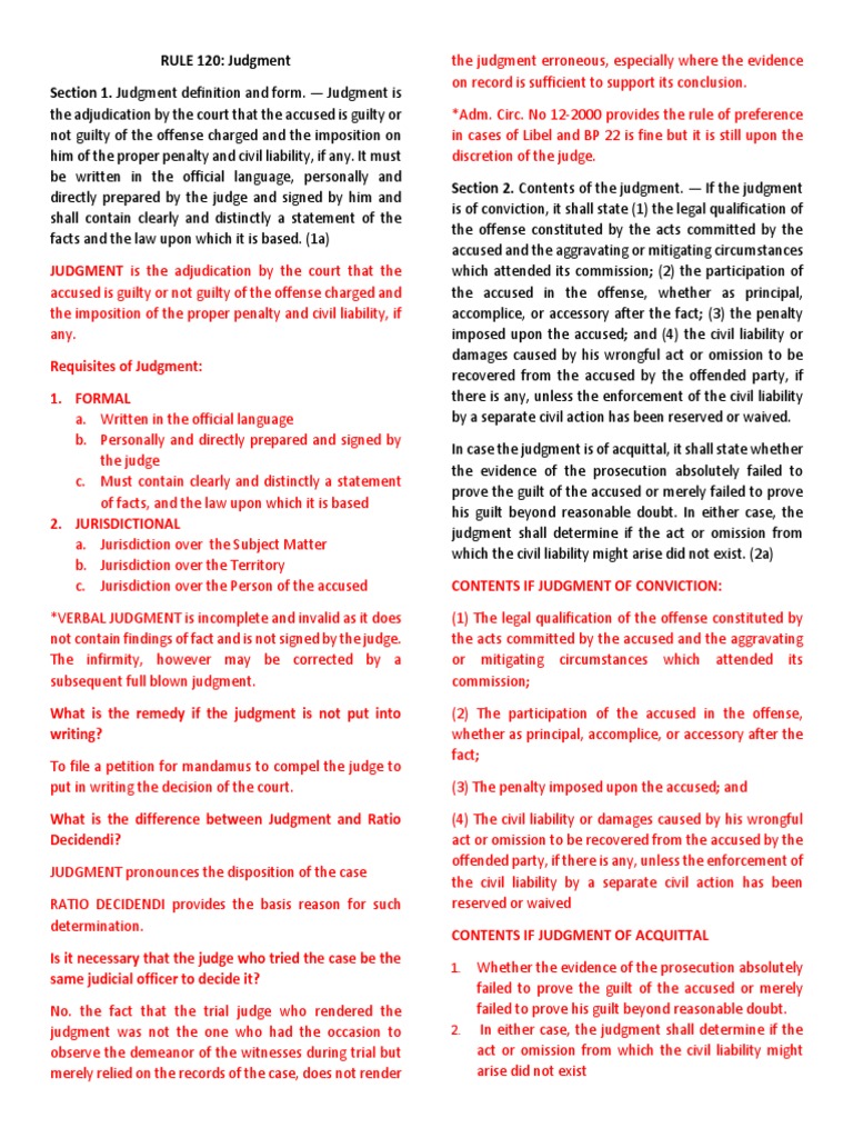 RULE 120: Judgment Section 1. Judgment Definition and Form. - Judgment ...