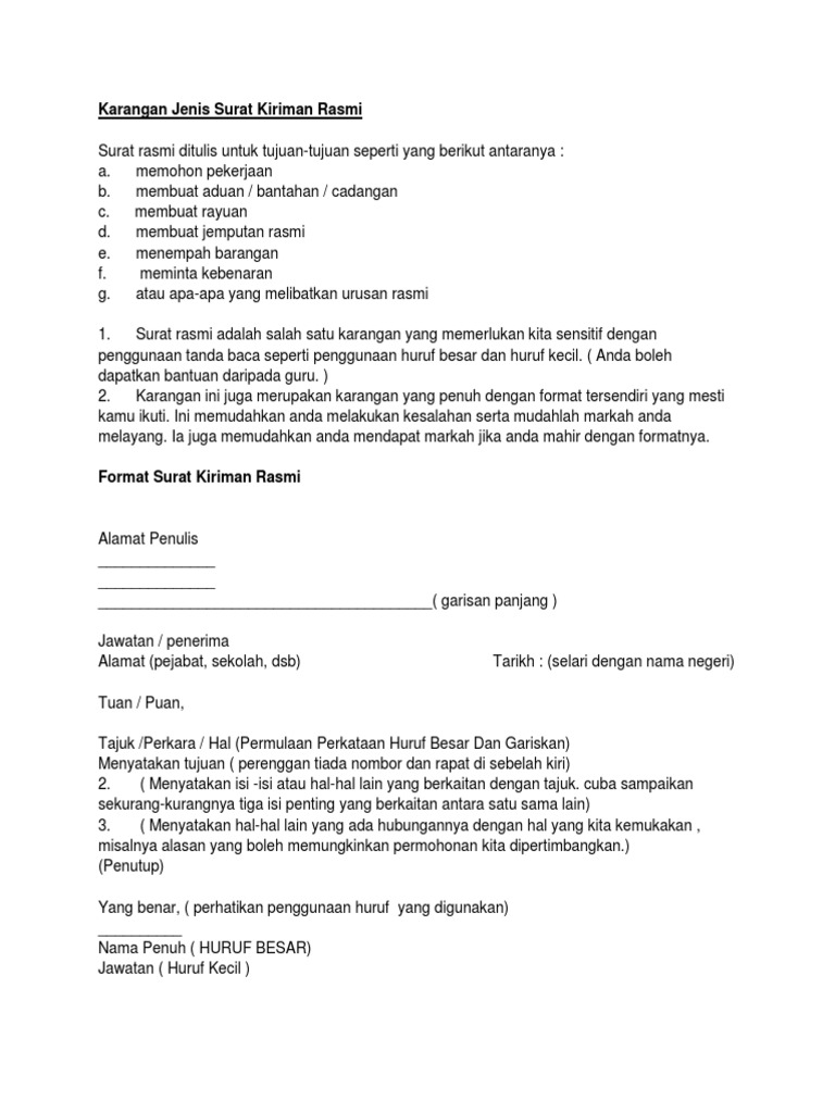 Format dan Contoh Surat Rasmi | PDF