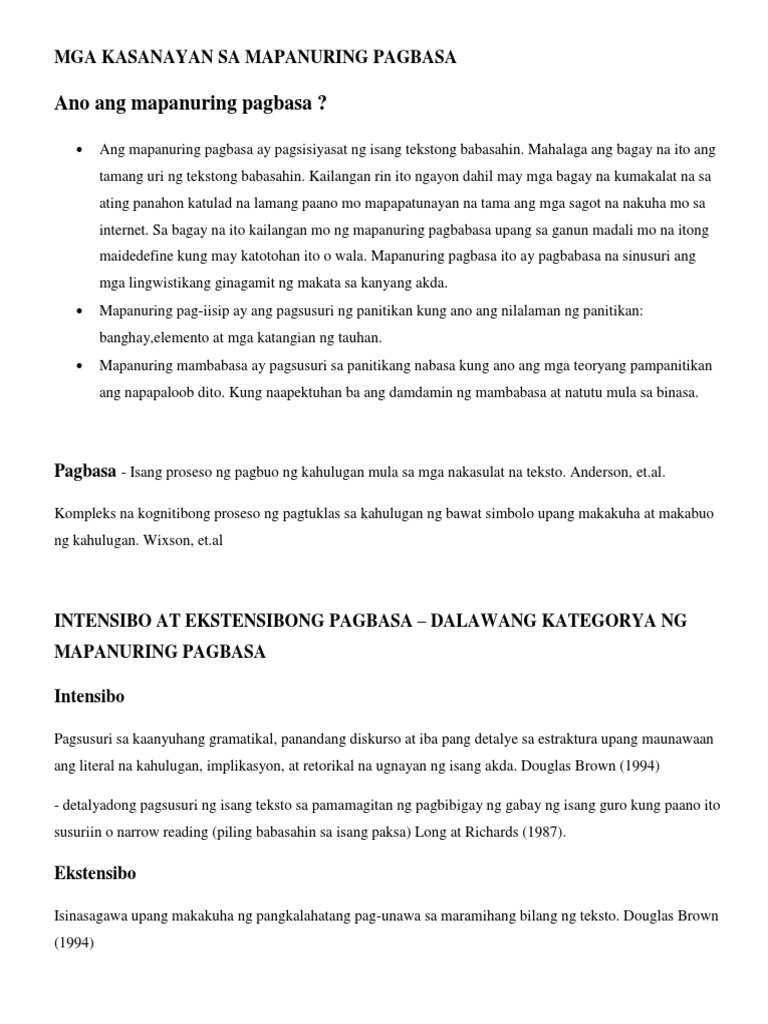 1 2 Mga Kasanayan Sa Mapanuring Pagbasa Print | PDF